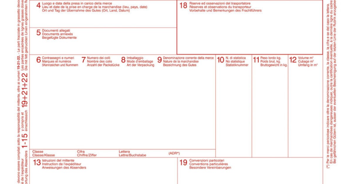 Lettera di Vettura C.M.R., Vari Formati, 100 Mazzette da 5 Copie ...